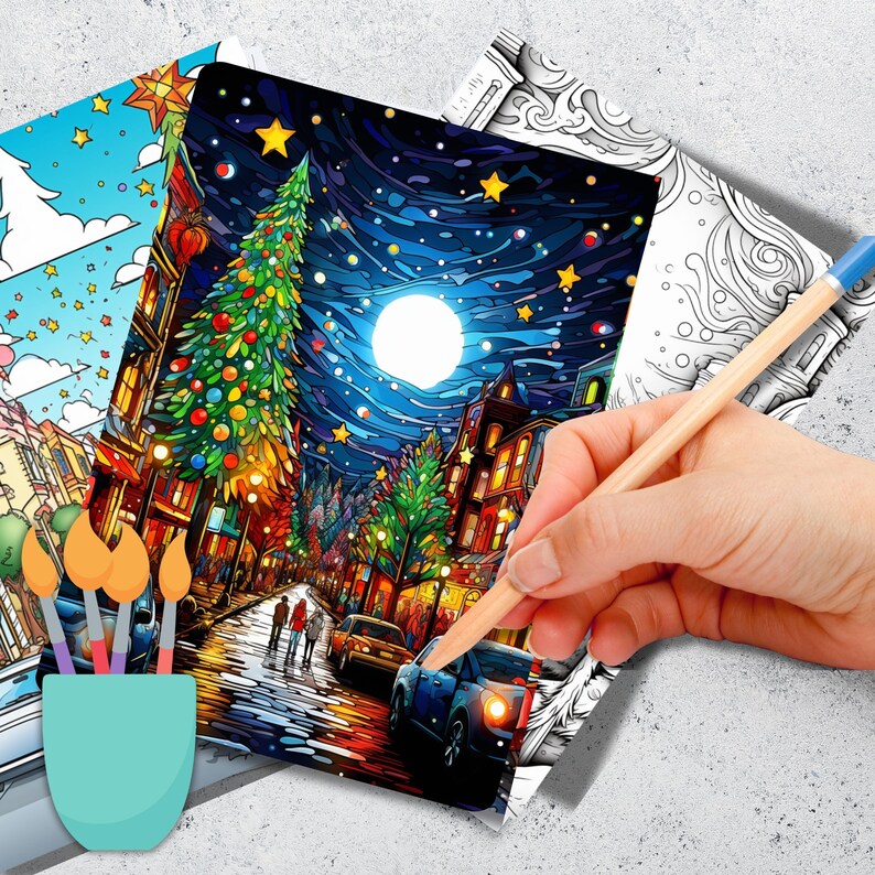 215 City Christmas Coloring Pages Instant Download Cute City Christmas ...