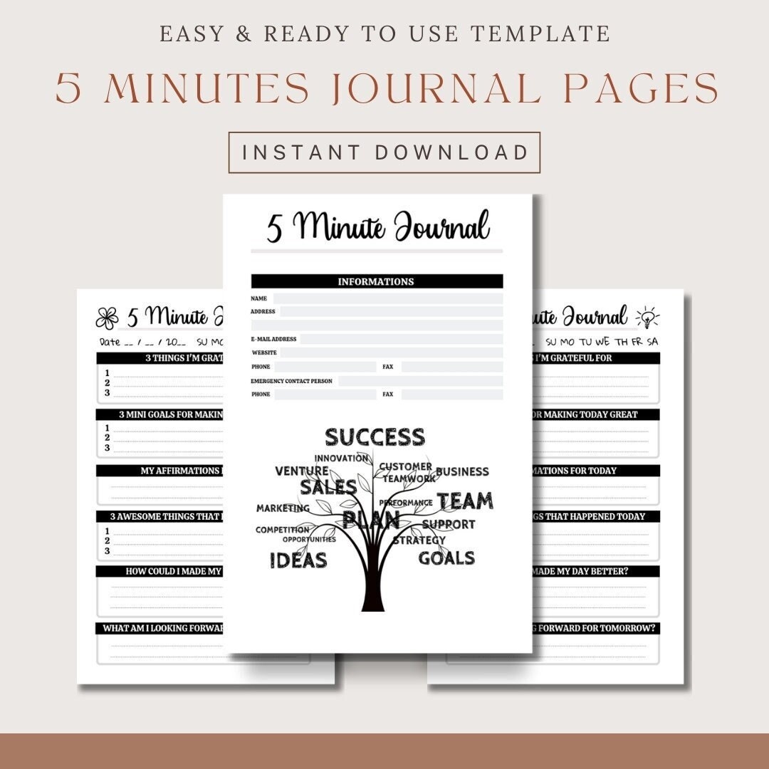 Printable Planner for Self-reflection and Goal Setting: 5-minute ...