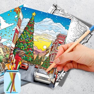 215 City Christmas Coloring Pages Instant Download Cute City Christmas ...