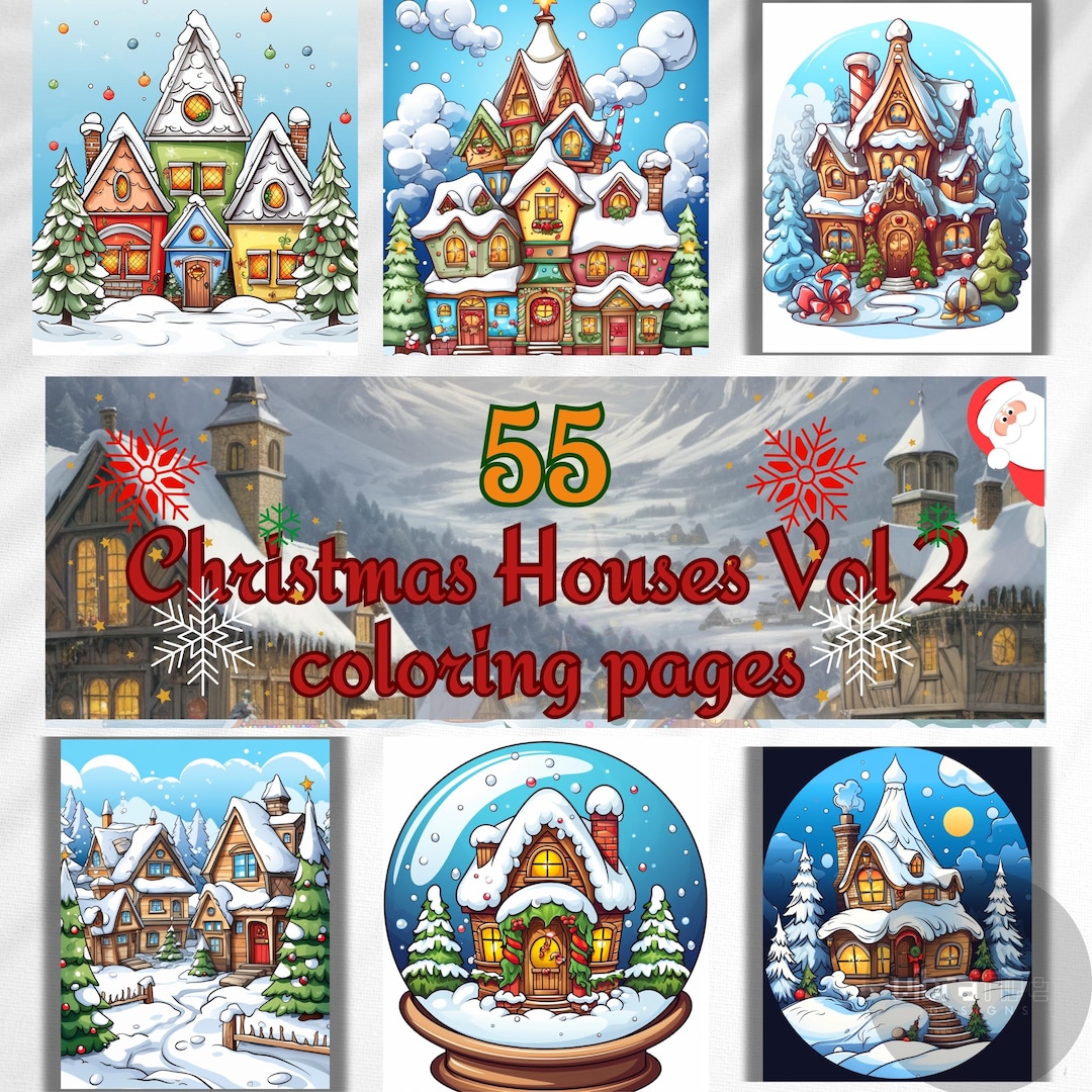 55 Christmas Houses Coloring Pages | Instant Download | Cute Christmas ...