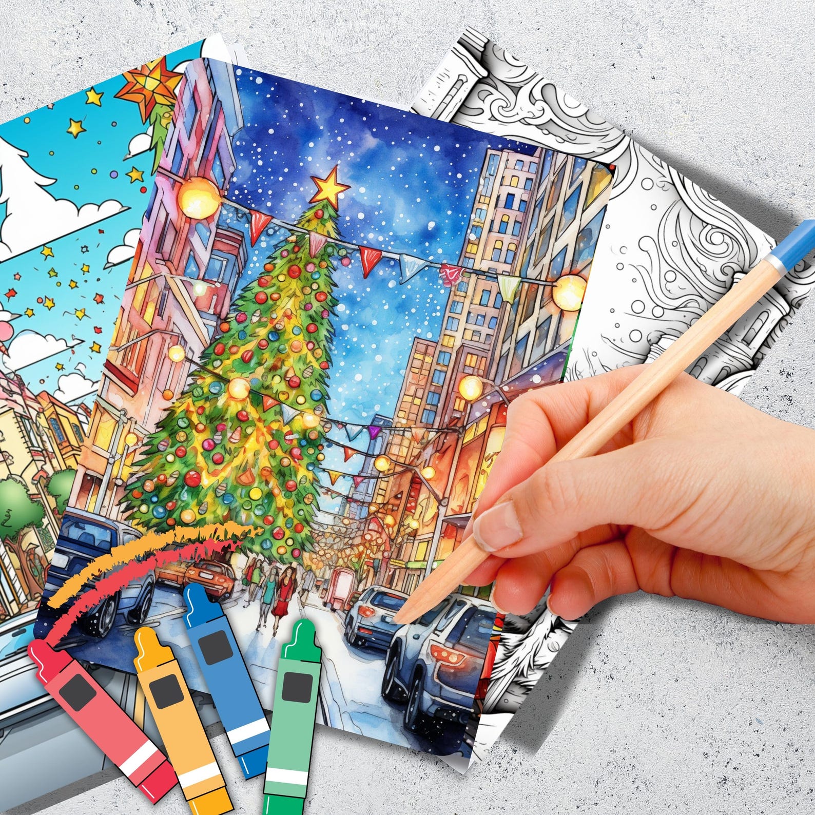 215 City Christmas Coloring Pages Instant Download Cute City Christmas ...
