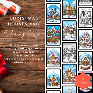 55 Christmas Houses Coloring Pages | Instant Download | Cute Christmas ...