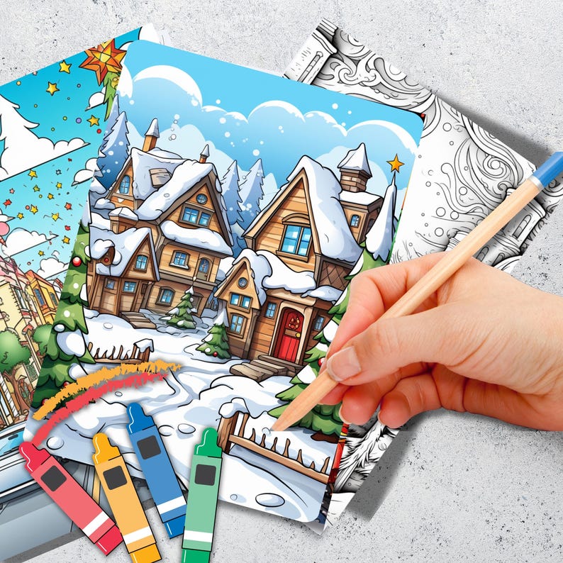 55 Christmas Houses Coloring Pages | Instant Download | Cute Christmas ...