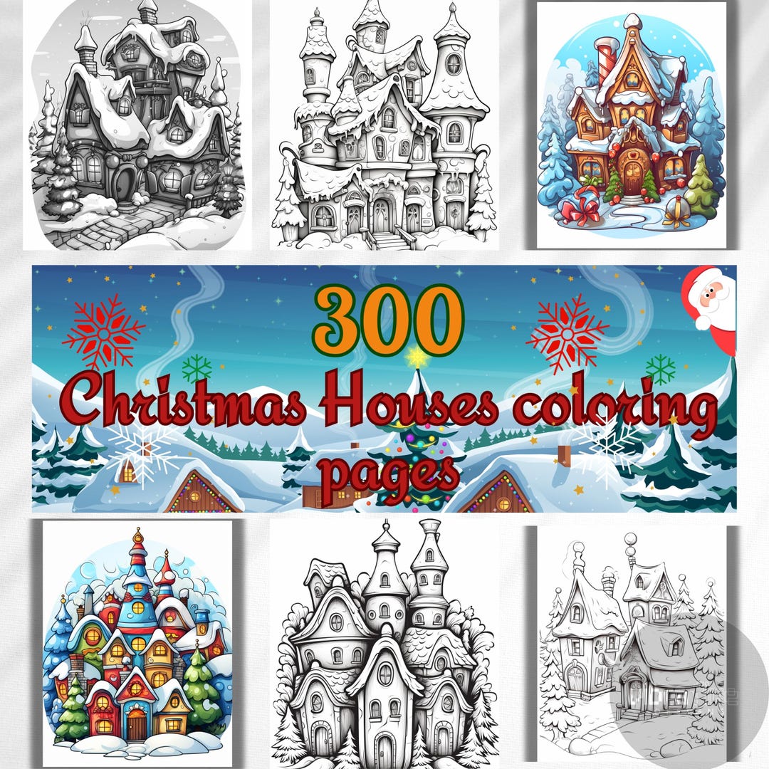 300 Christmas Houses Coloring Pages | Instant Download | Cute Christmas ...