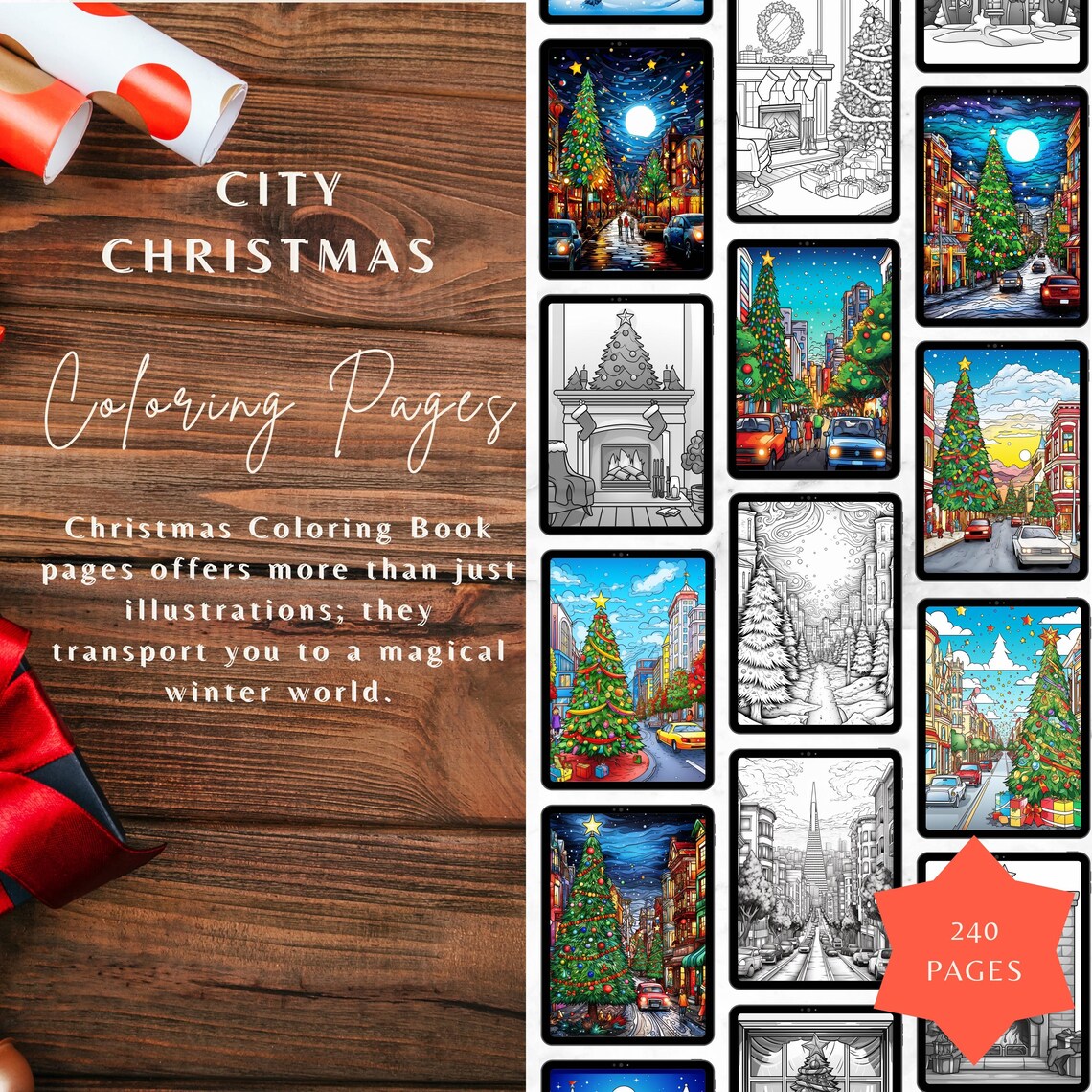 215 City Christmas Coloring Pages Instant Download Cute City Christmas ...
