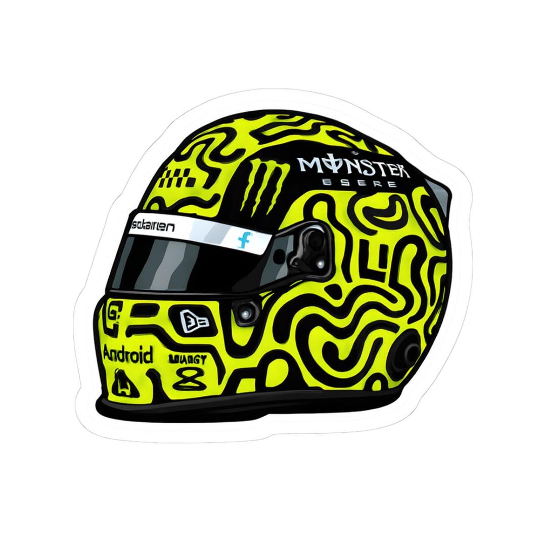Lando Norris F1 Helmet Sticker: Neon Racing Decal, Motorsport Fan Vinyl ...