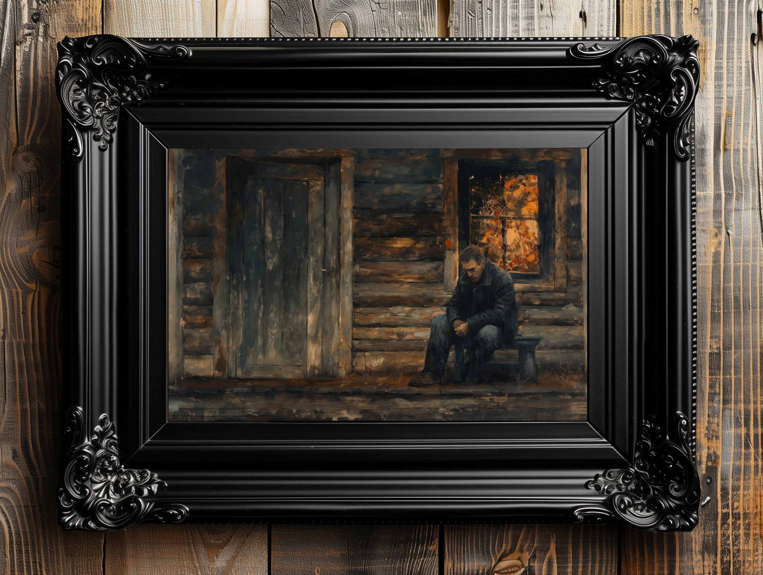 Sad Man on Porch Painting Oil Portrait Sadness and Sorrow Printable ...