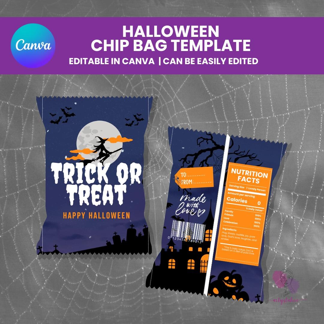 Halloween Instant Chip Bag Template, Trick or Treat Printable Snack Bag ...
