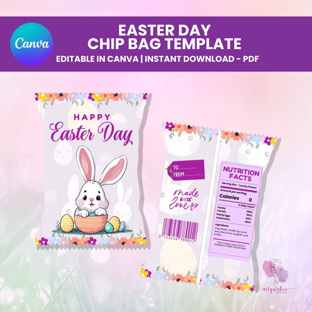 Happy Easter Day Chip Bag Template Editable on Canva Custom Easter ...