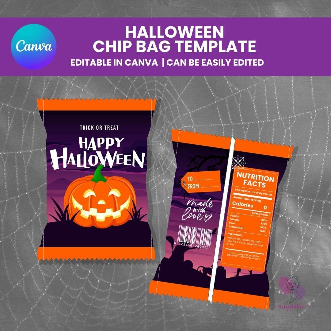 Trick or Treat Printable Snack Bag, Halloween Instant Chip Bag Template ...