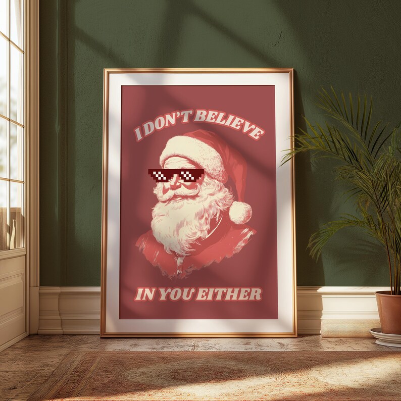 Santa Funky Poster, Red Retro Christmas Print, Christmas Wall Art ...