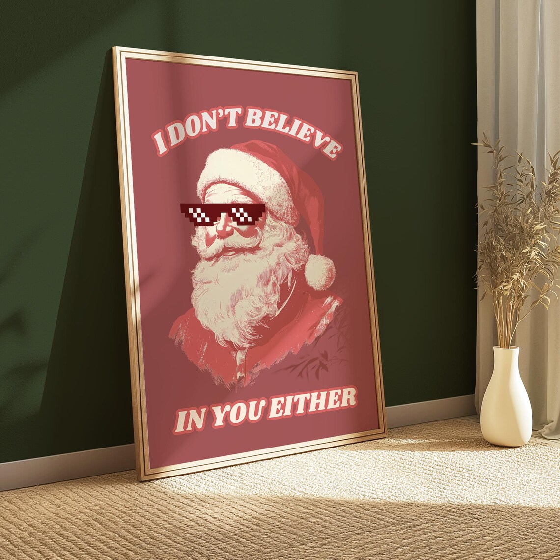 Santa Funky Poster, Red Retro Christmas Print, Christmas Wall Art ...
