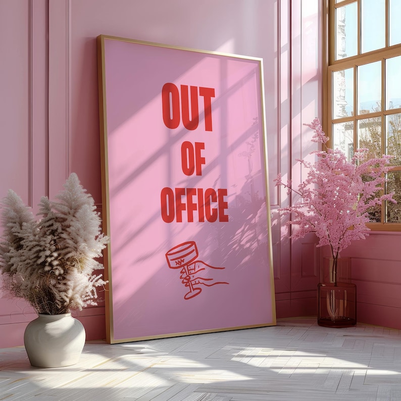 Out of Office, Quote Print Minimalist, Pink Girly Poster, Digital ...