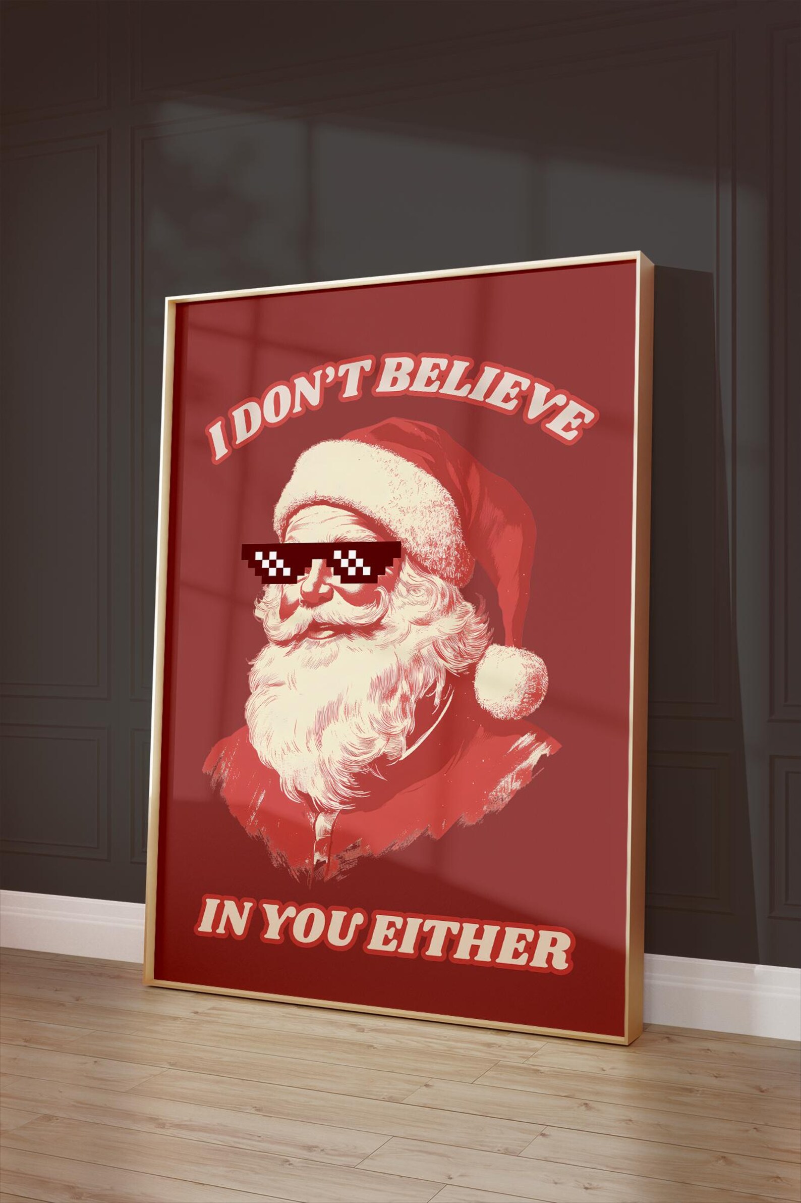 Santa Funky Poster, Red Retro Christmas Print, Christmas Wall Art ...