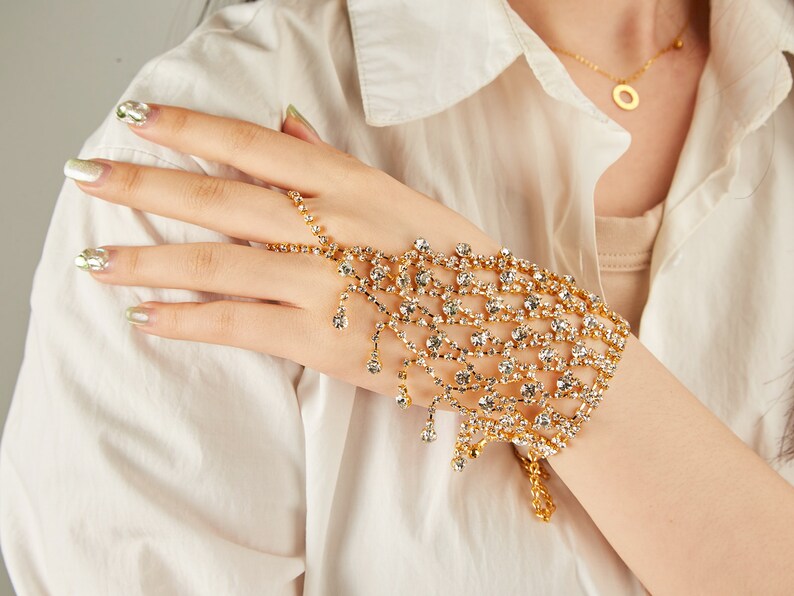 Hand Chain Bracelet With Gemstones,gold Hand Chain,hand Finger Bracelet ...