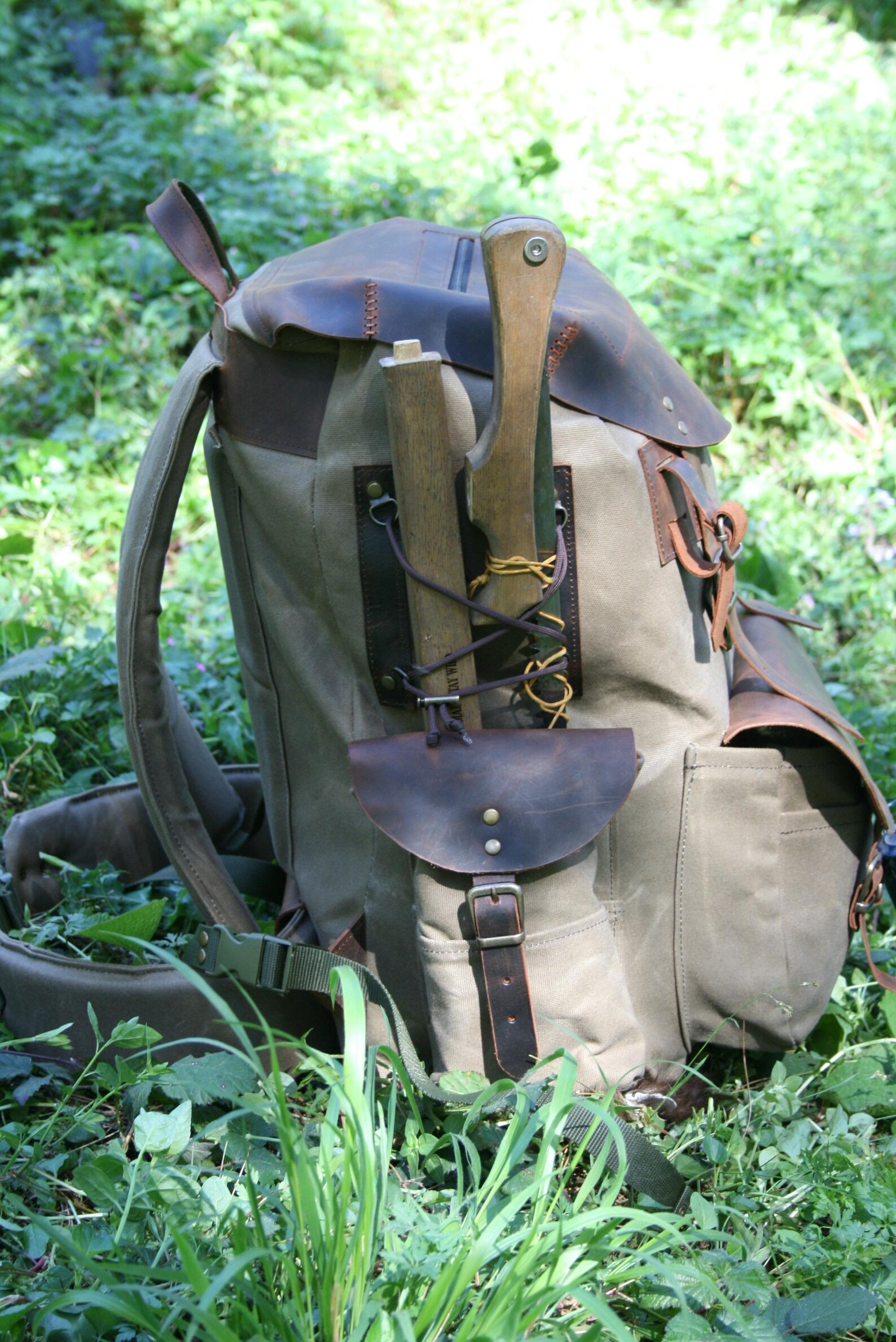Bushcraft Backpack,leather&canvas Backpack ,waterproof Canvas Rucksack ...