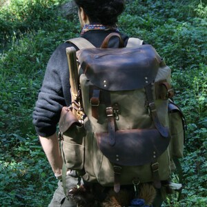 Bushcraft Backpack,leather&canvas Backpack ,waterproof Canvas Rucksack ...