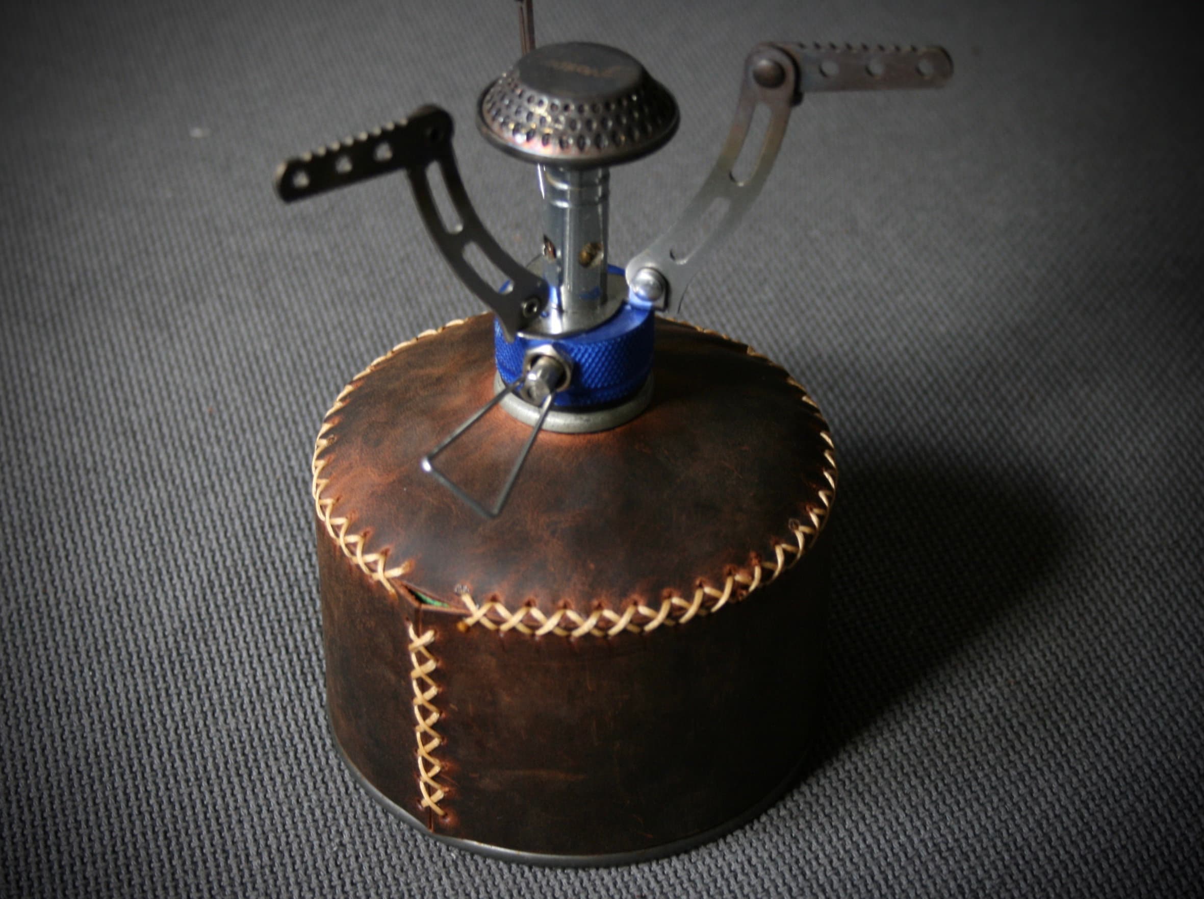 Leather Camping Stove Case, Leather Gas Canister Protector, Bushcraft ...