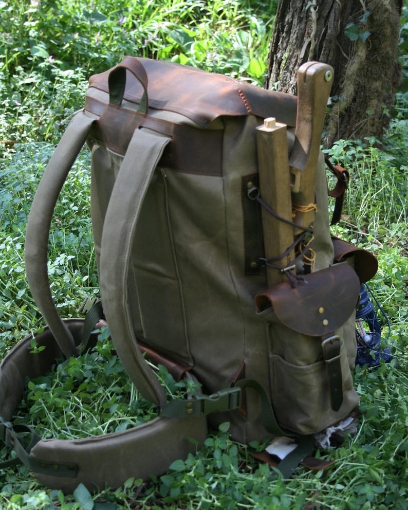 Bushcraft Backpack,leather&canvas Backpack ,waterproof Canvas Rucksack ...