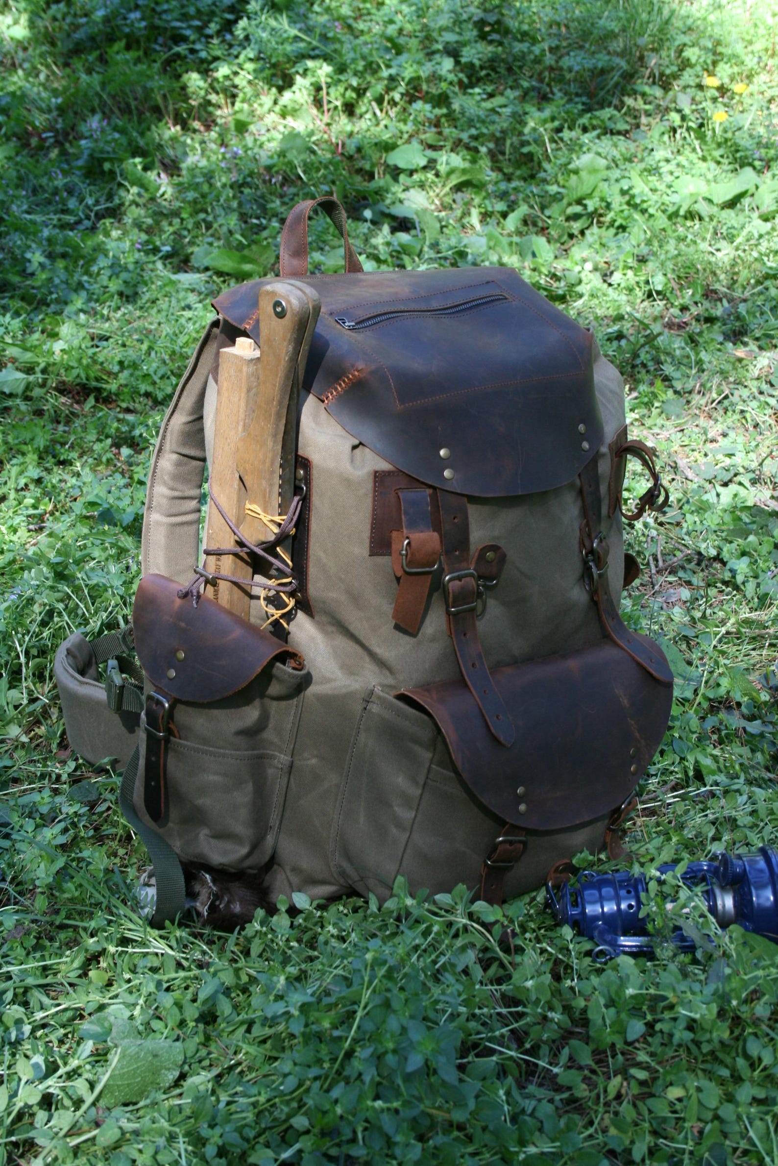 Bushcraft Backpack,leather&canvas Backpack ,waterproof Canvas Rucksack ...