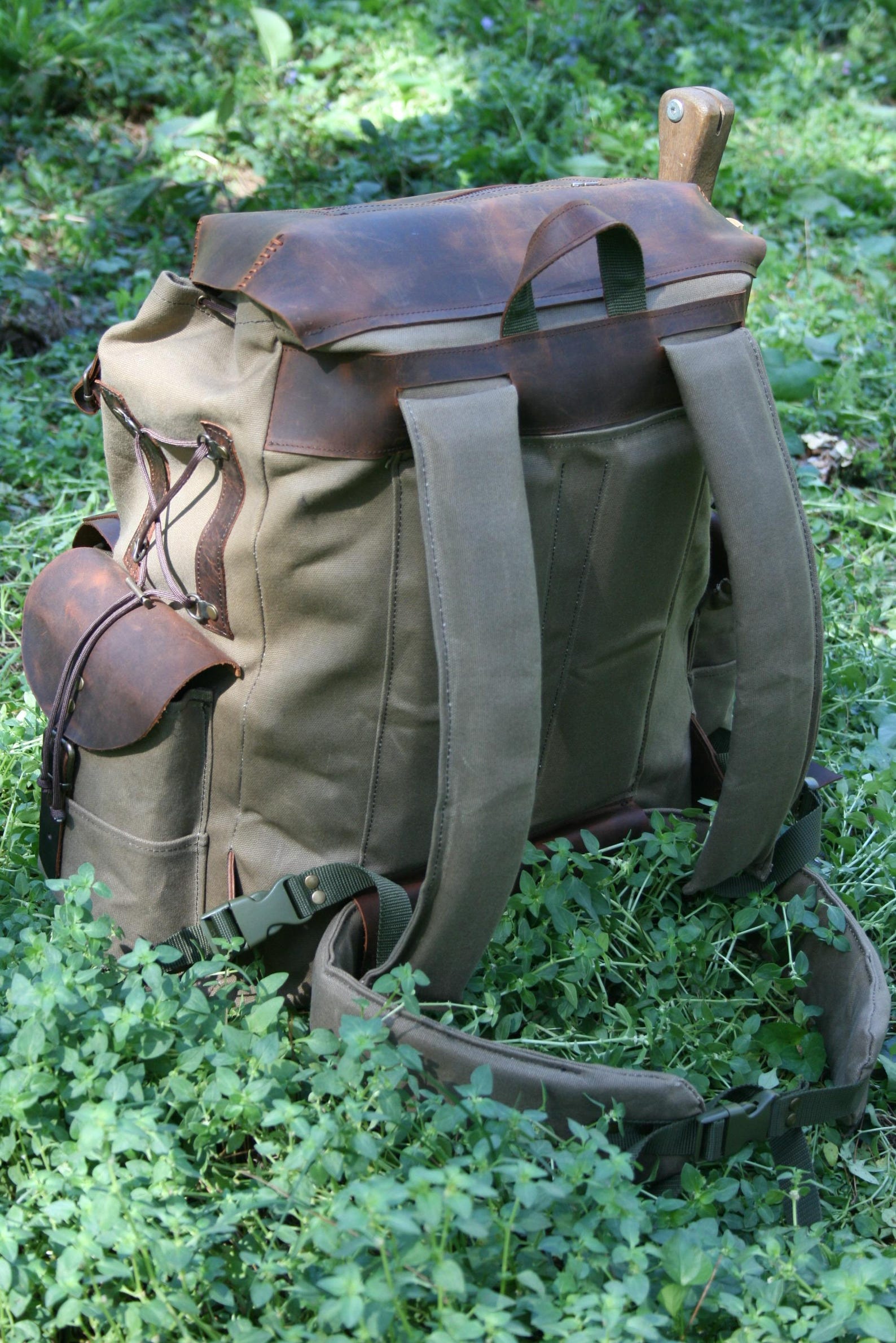 Bushcraft Backpack,leather&canvas Backpack ,waterproof Canvas Rucksack ...