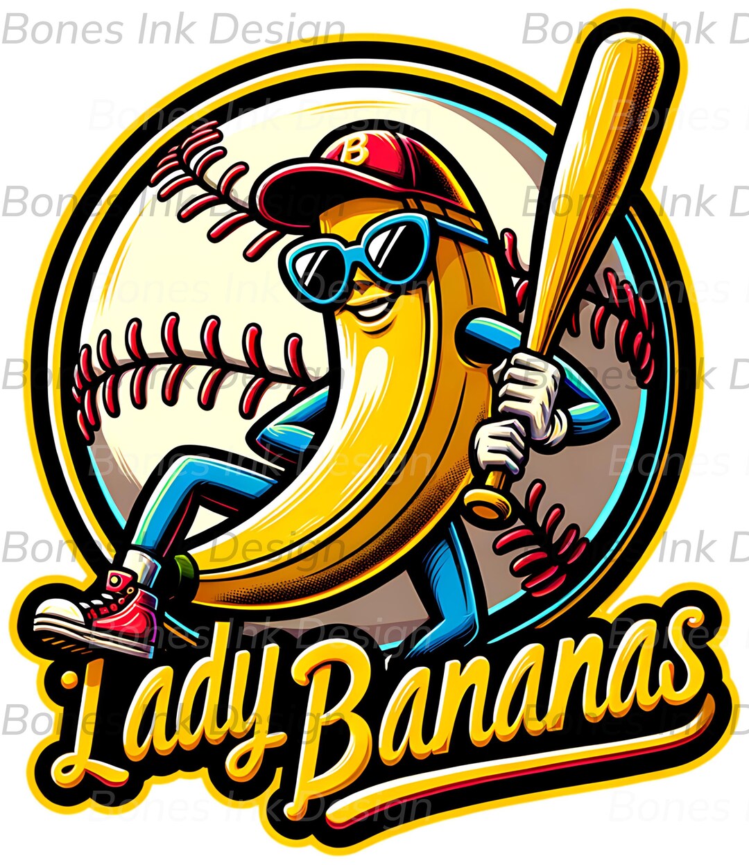 Let's Go Bananas Baseball PNG Sports Team Mascot Funny Lady Banana ...