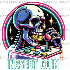 Playful Skeleton With Joystick and Coin PNG Clipart - INSERT COIN Retro ...