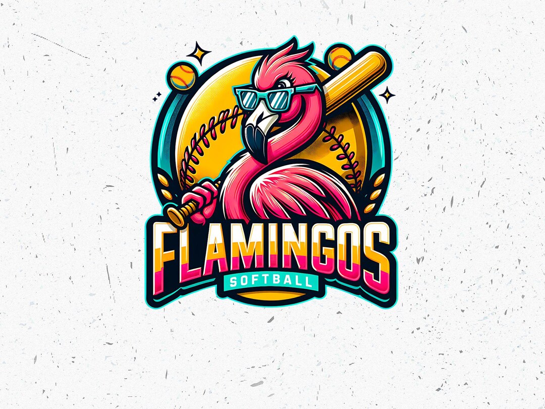 Trendy Flamingos Softball Team Logo PNG - Fun Cartoon Flamingo With Bat ...