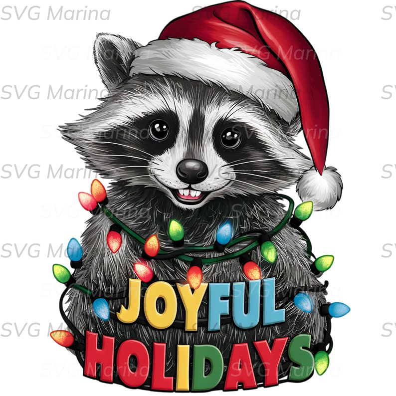 Joyful Holiday Raccoon PNG tangled Christmas Lights Digital Download ...
