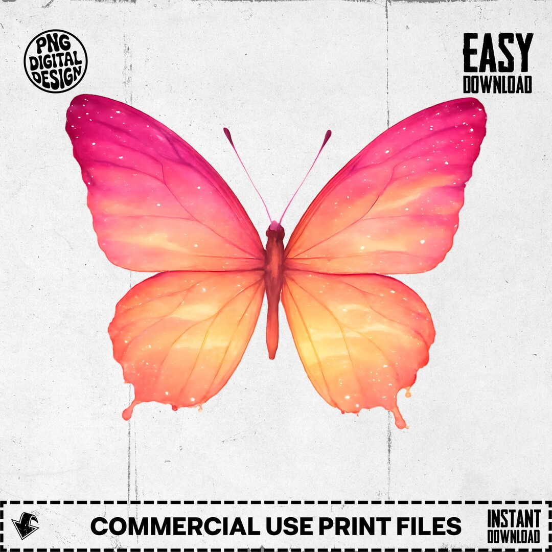 Butterfly Clipart, Pink Orange, Digital Download, PNG Image, Watercolor ...
