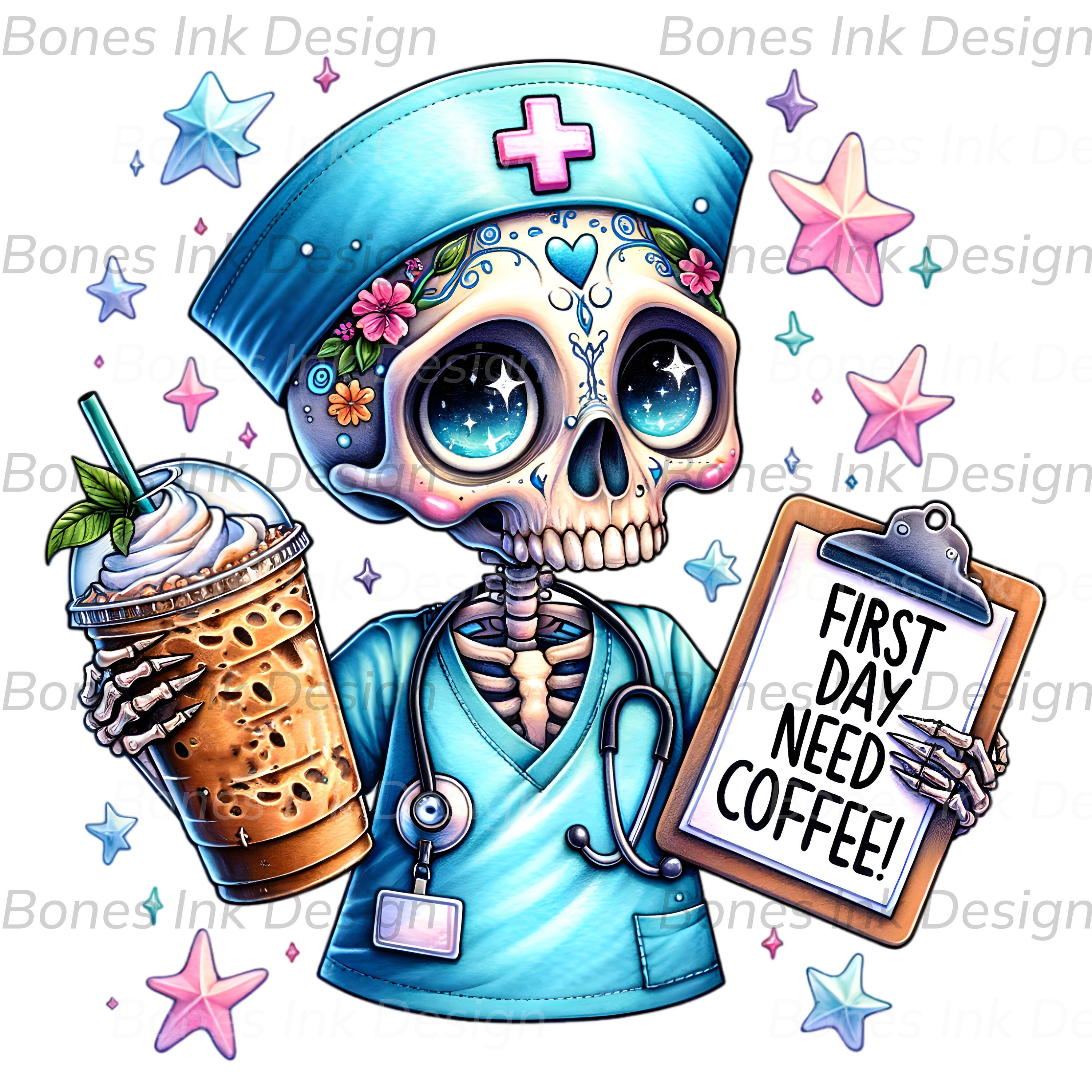 Cute Skeleton Nurse PNG Clipart for T-shirt Design, Sublimation, DTF ...
