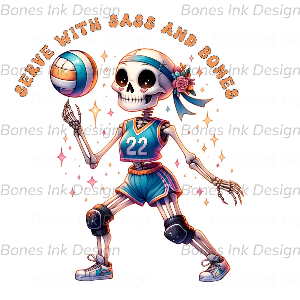 Serve With Sass and Bones Volleyball Skeleton PNG Clipart for T-shirt ...