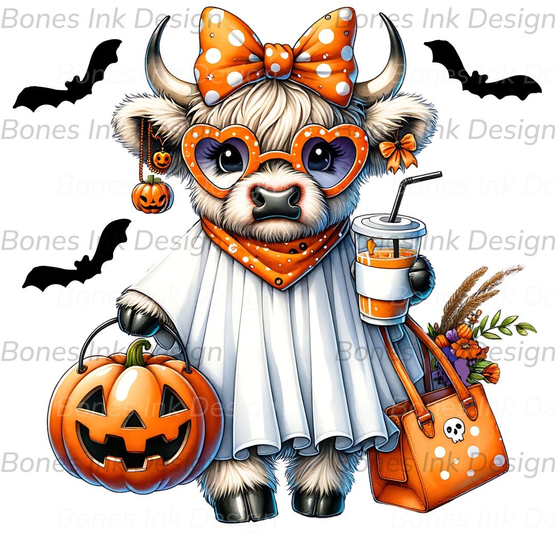 Cute Halloween Cow Ghost PNG , Halloween Png, Coffee Png ,for T-shirt ...