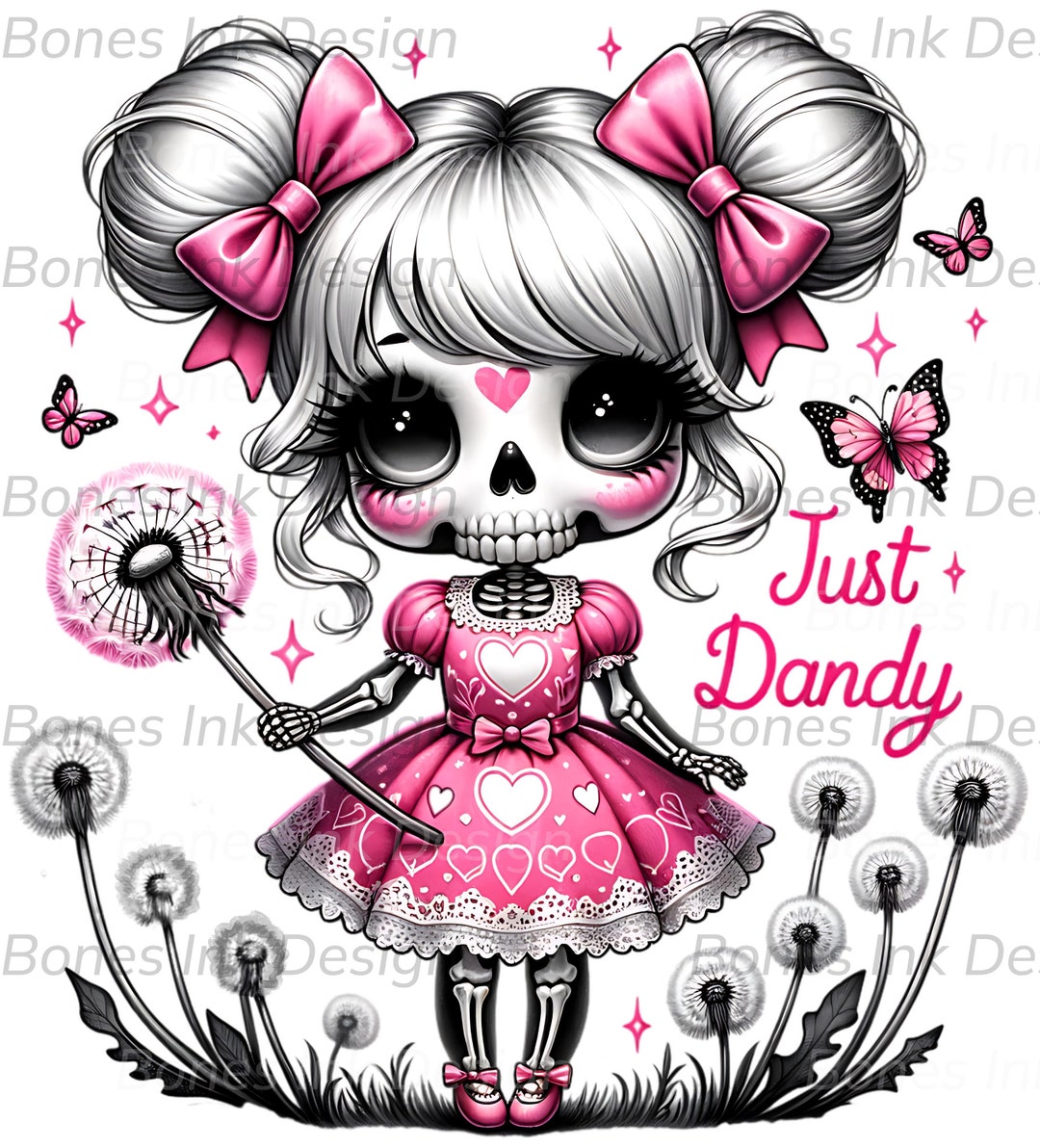 Just Dandy PNG Cute Skeleton Girl Clipart for Sublimation DTF File ...
