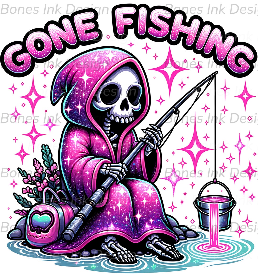 Funny Gone Fishing PNG, Spooky Fishing Clipart, Summer Grim Reaper ...