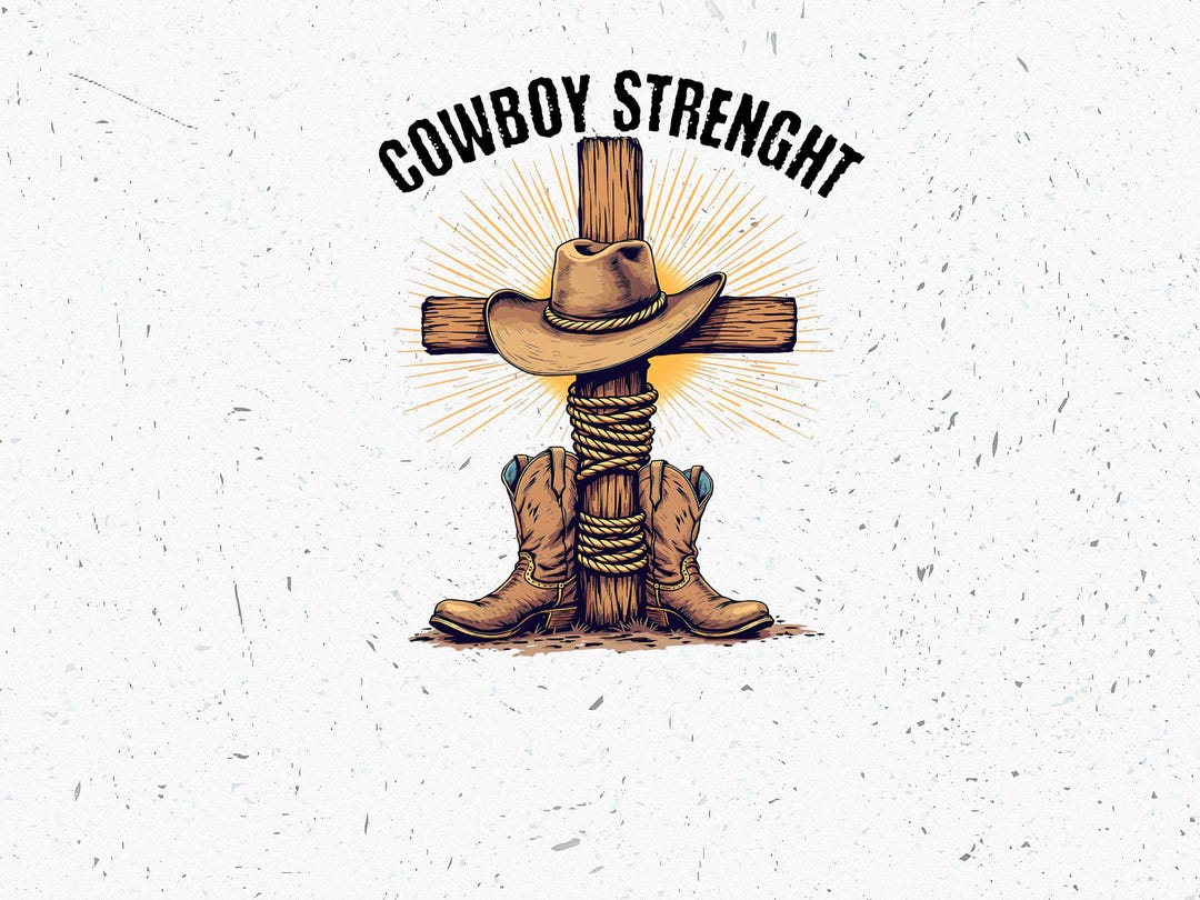 Cowboy Strength Vintage Design With Cross, Cowboy Hat, and Boots ...