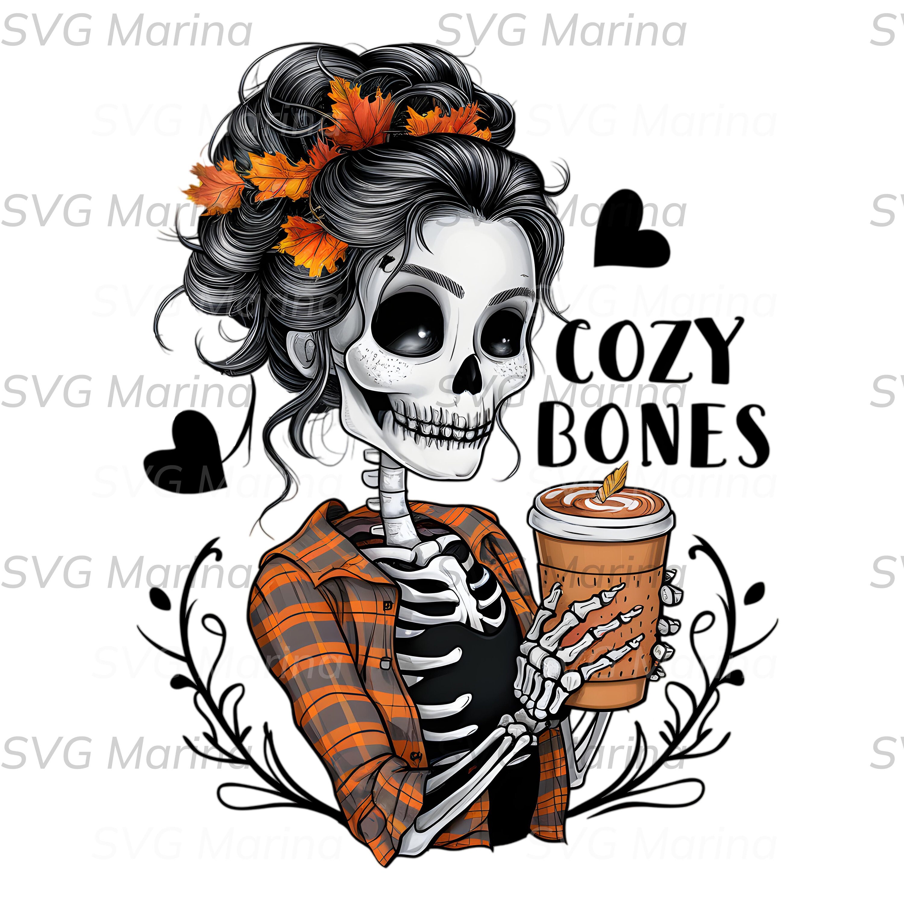 Cozy Bones Skeleton Clipart PNG, Cute Halloween Clipart, Spooky ...