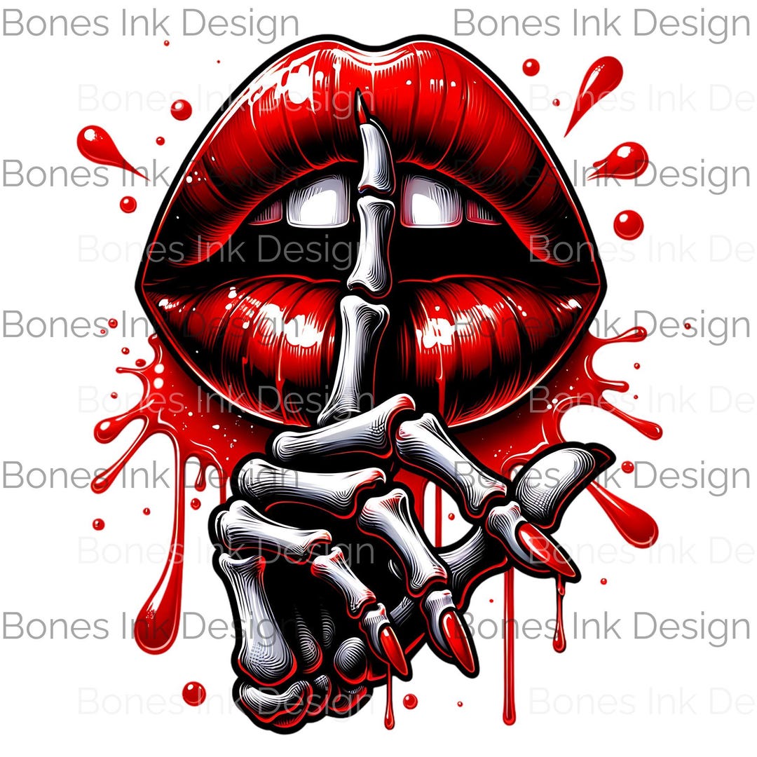 Bold and Alluring Horror PNG Design With Glossy Red Lips and Skeletal ...