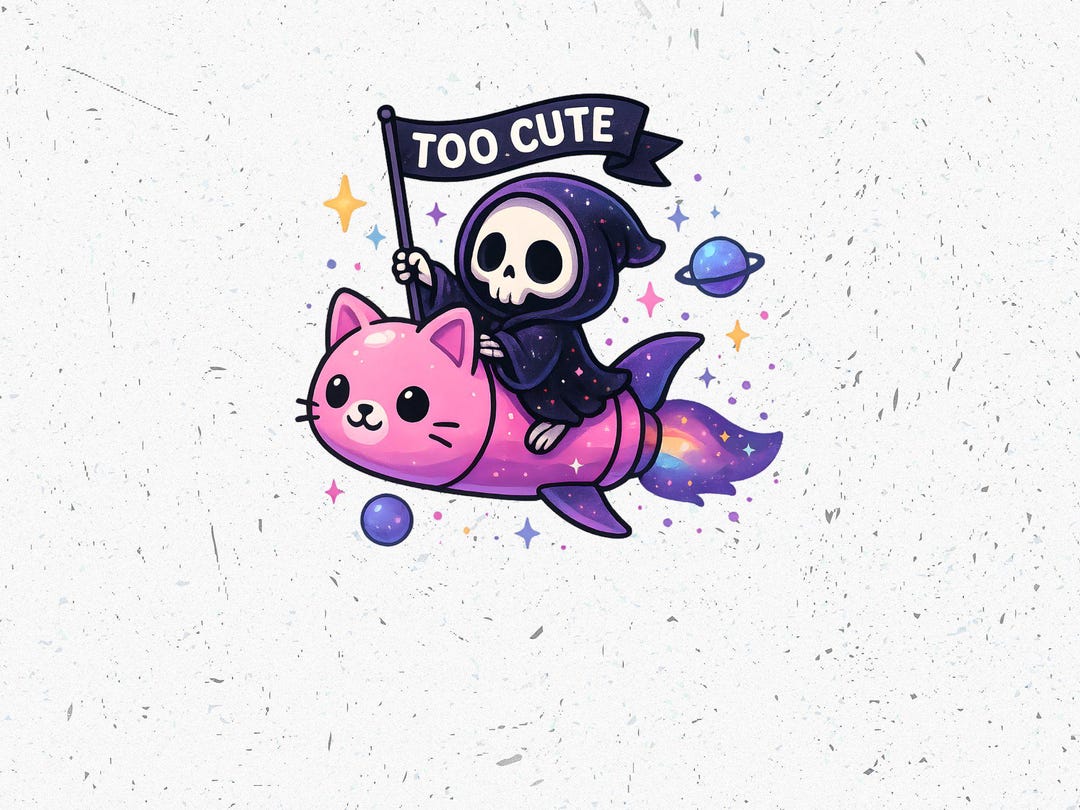 Cute Grim Reaper Kitty Rocket, Digital Sublimation Clipart PNG, Too ...