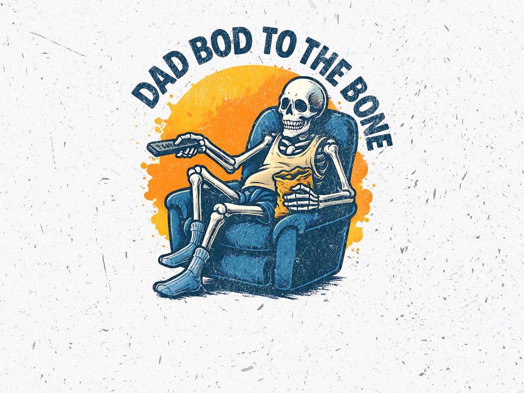 Dad Bod Skeleton Clipart, Funny Couch Potato PNG, Remote Snacks ...