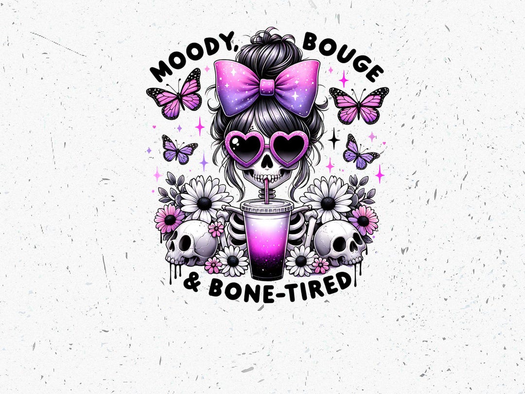 Moody Bouge Digital Clipart, Bone Tired PNG Image, Skull Girl Art ...