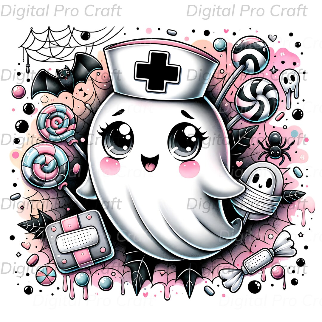 Cute Pink Ghost Nurse Clipart Pink Halloween, Instant Download PNG for ...