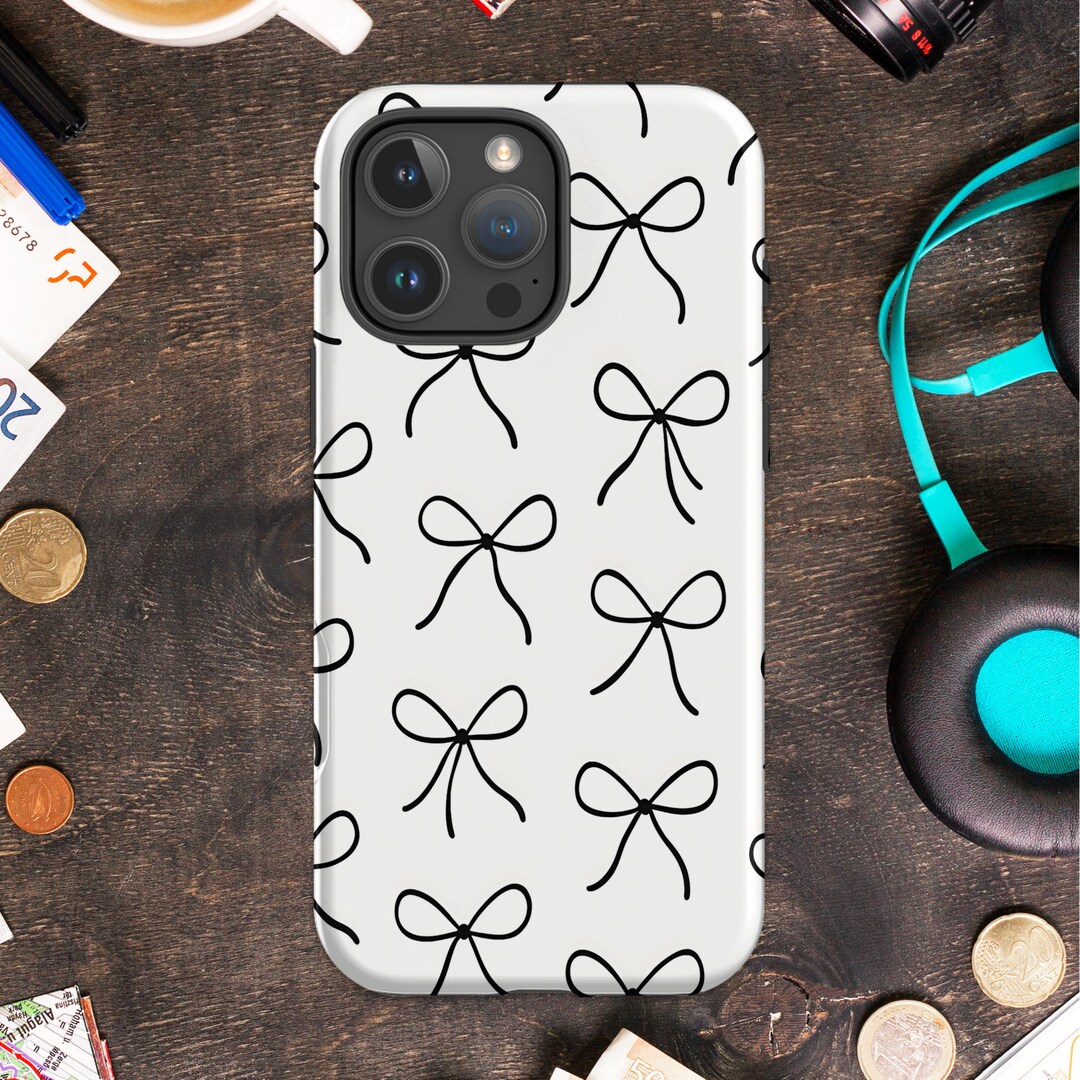Black Bow Doodle Phone Case Wrap PNG , Minimal Bows, Hand Drawn, White ...