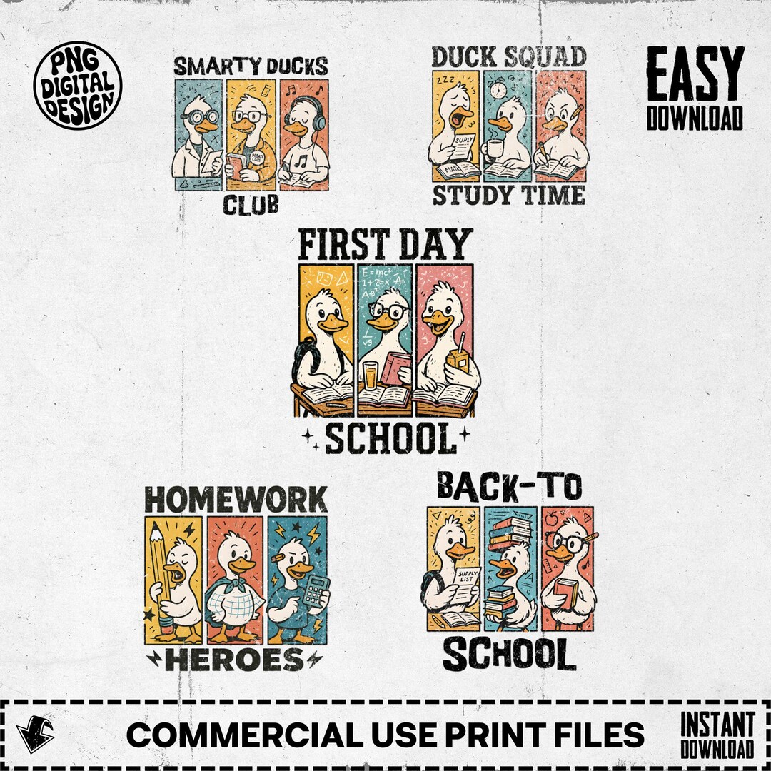 Retro Duck Sublimation,bundle of 5 Png,t Shirt Design Png,back to ...