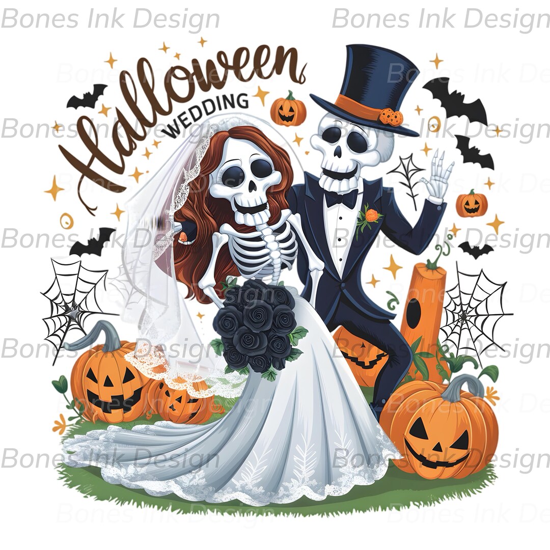 Halloween Wedding Skeleton Clipart PNG - Spooky Bride and Groom,instant ...