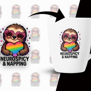 Neurospicy Sloth Digital Clipart PNG, Heart Glasses, Rainbow Heart ...