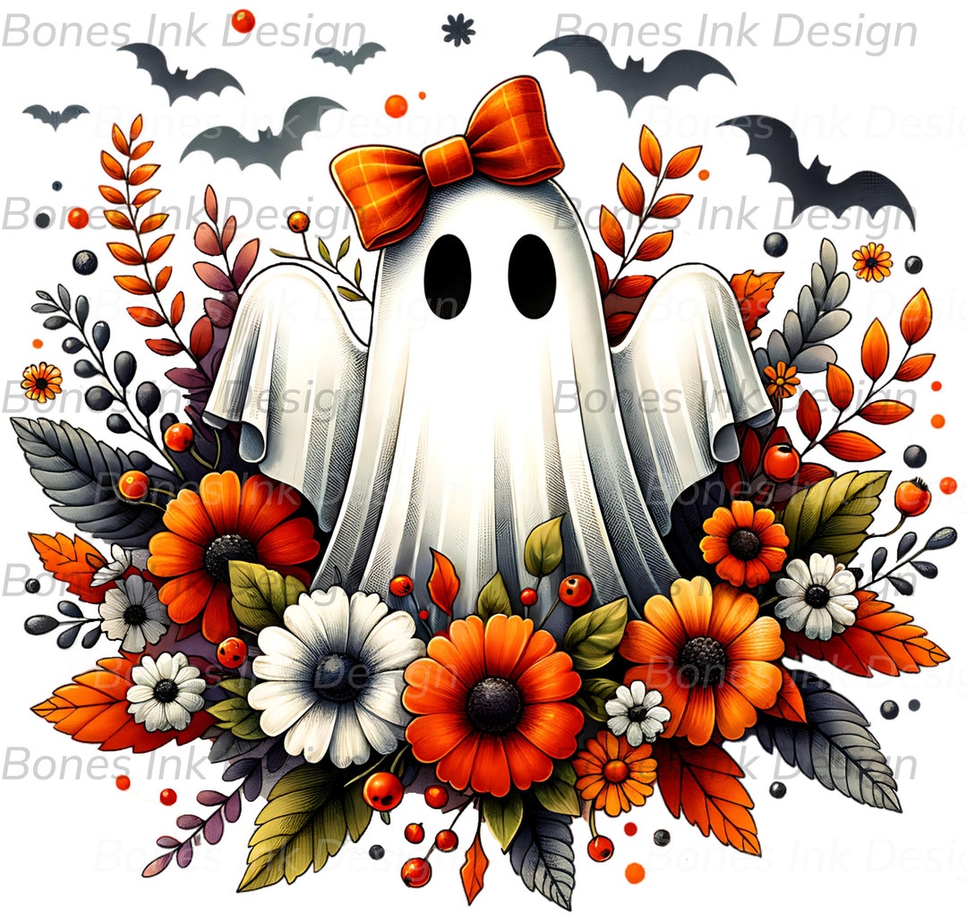 Whimsical Fall Ghost Clipart Autumn Png- Cheerful Halloween Design With ...