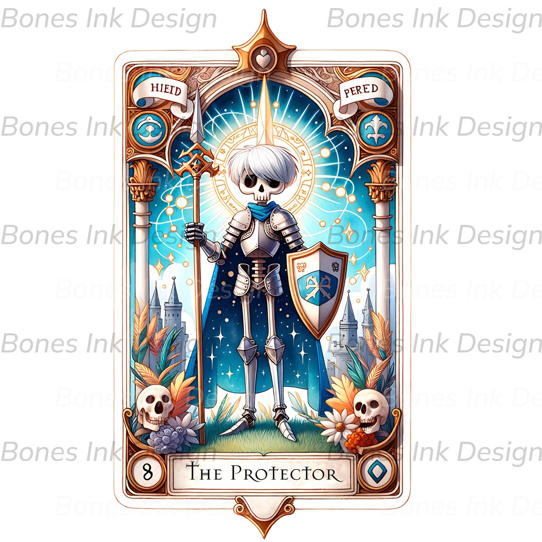 The Protector Tarot Card PNG Cute Skeleton Sublimation Design for T ...