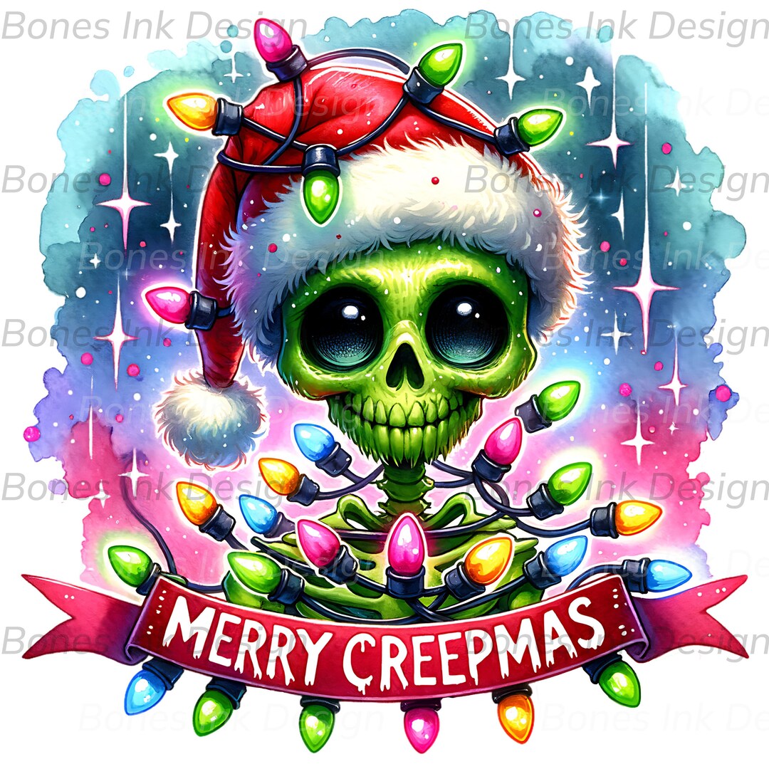 Merry Creepmas PNG, Christmas Skeleton Sublimation Design, Santa Skull ...