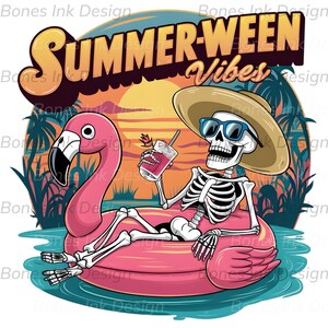Summer-ween Vibes Clipart - Summer Time Skeleton Relax, Sublimation ...